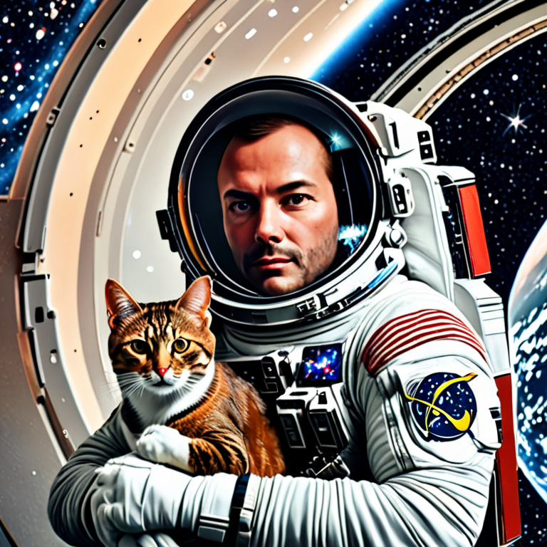 Human with cat in space