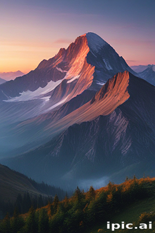 Majestic Mountain Landscape at Sunrise with Glowing Peaks and Lush ...