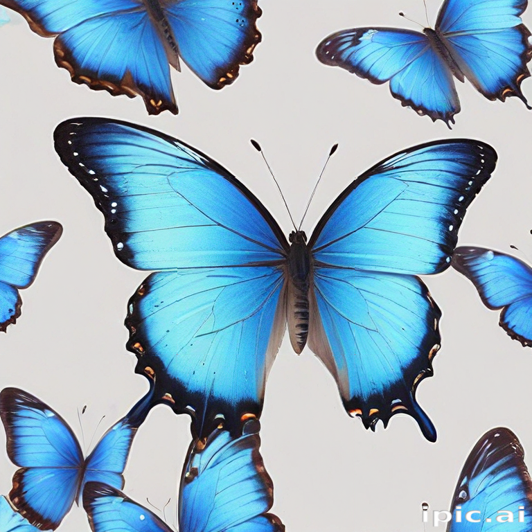 Vibrant Blue Butterflies Gracefully Fluttering Against a Soft, Light ...