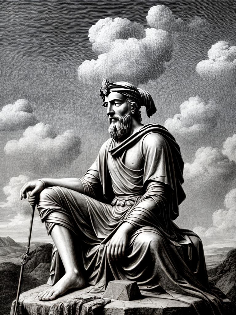 Epictetus, sitting on a king sit, with clouds on the ground and its ...