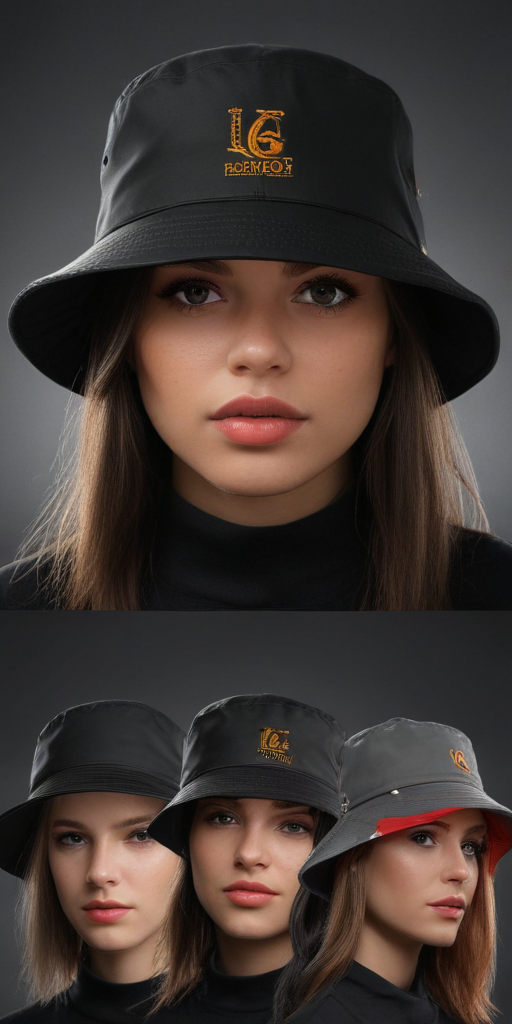 Stylish Young Woman Showcasing Trendy Bucket Hats in Various Colors