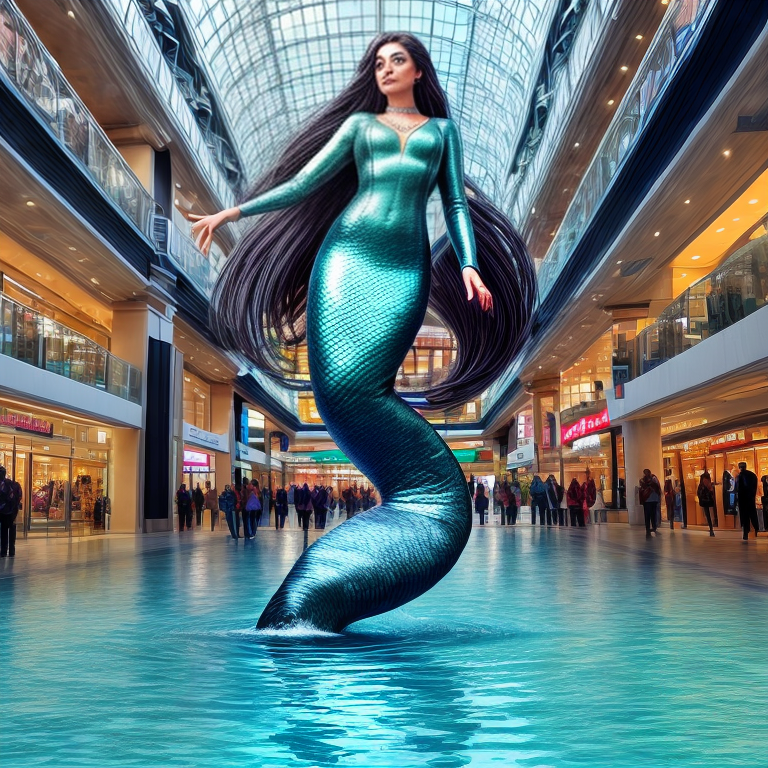 a mermaid shopping in a mall