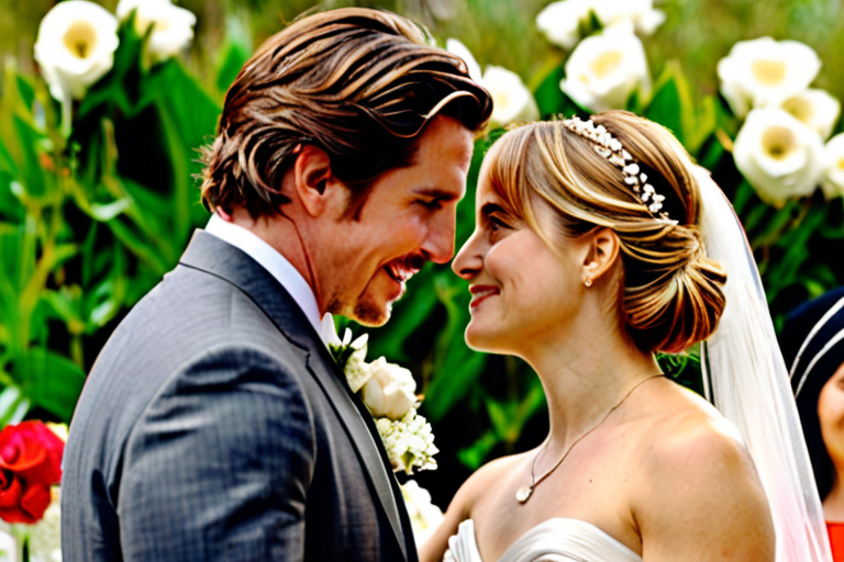 christian bale and Allison Mack Wedding, posing for a photo, romantic scene