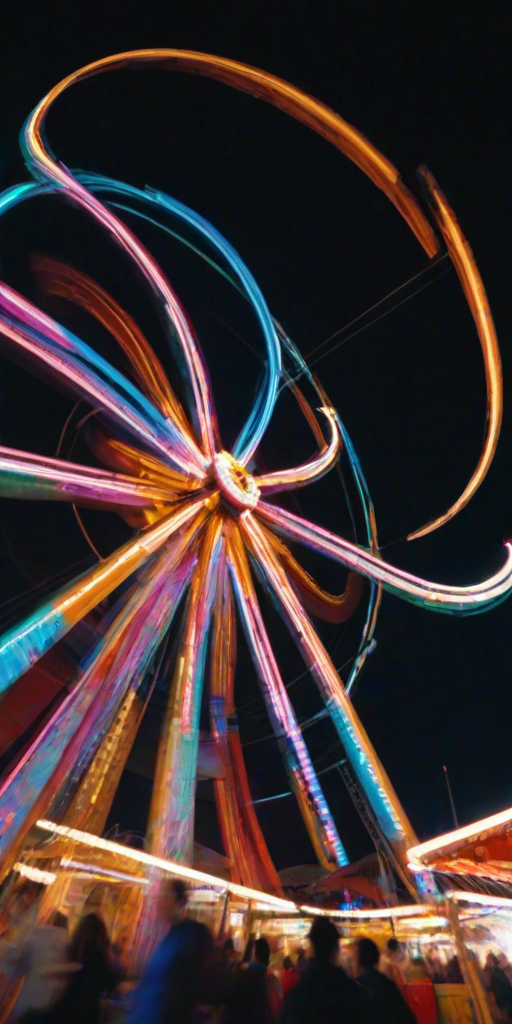 Vibrant Nighttime Carnival Ride Spinning with Colorful Lights and Energy.