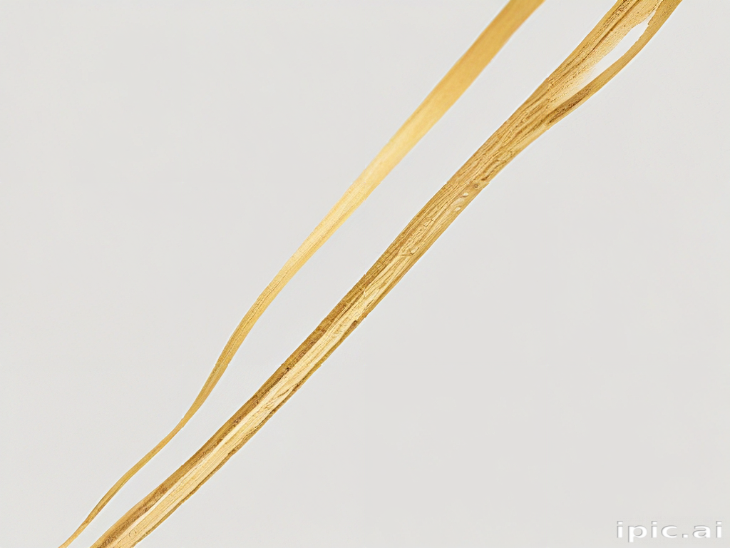 Delicate Golden Ribbon Gracefully Twisting Against a Soft White Background.