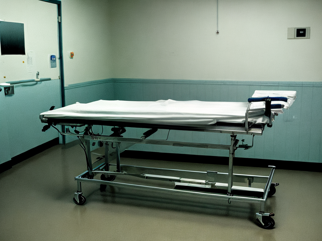 autopsy room, dead man lying on the stretcher, morgue