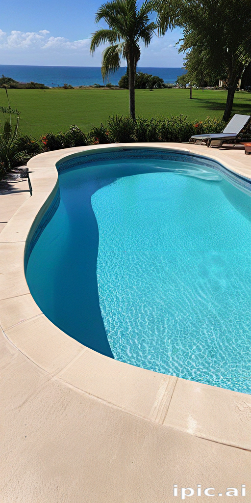 Serene Poolside View Overlooking the Ocean and Lush Green Landscape