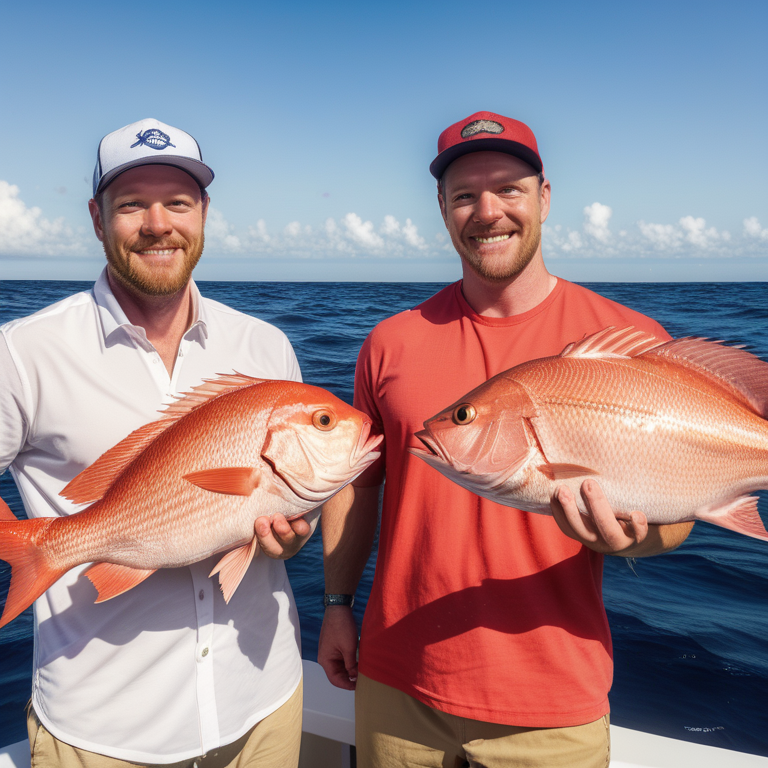 Two Friends Celebrate Their Successful Fishing Trip with Large Red Snapper
