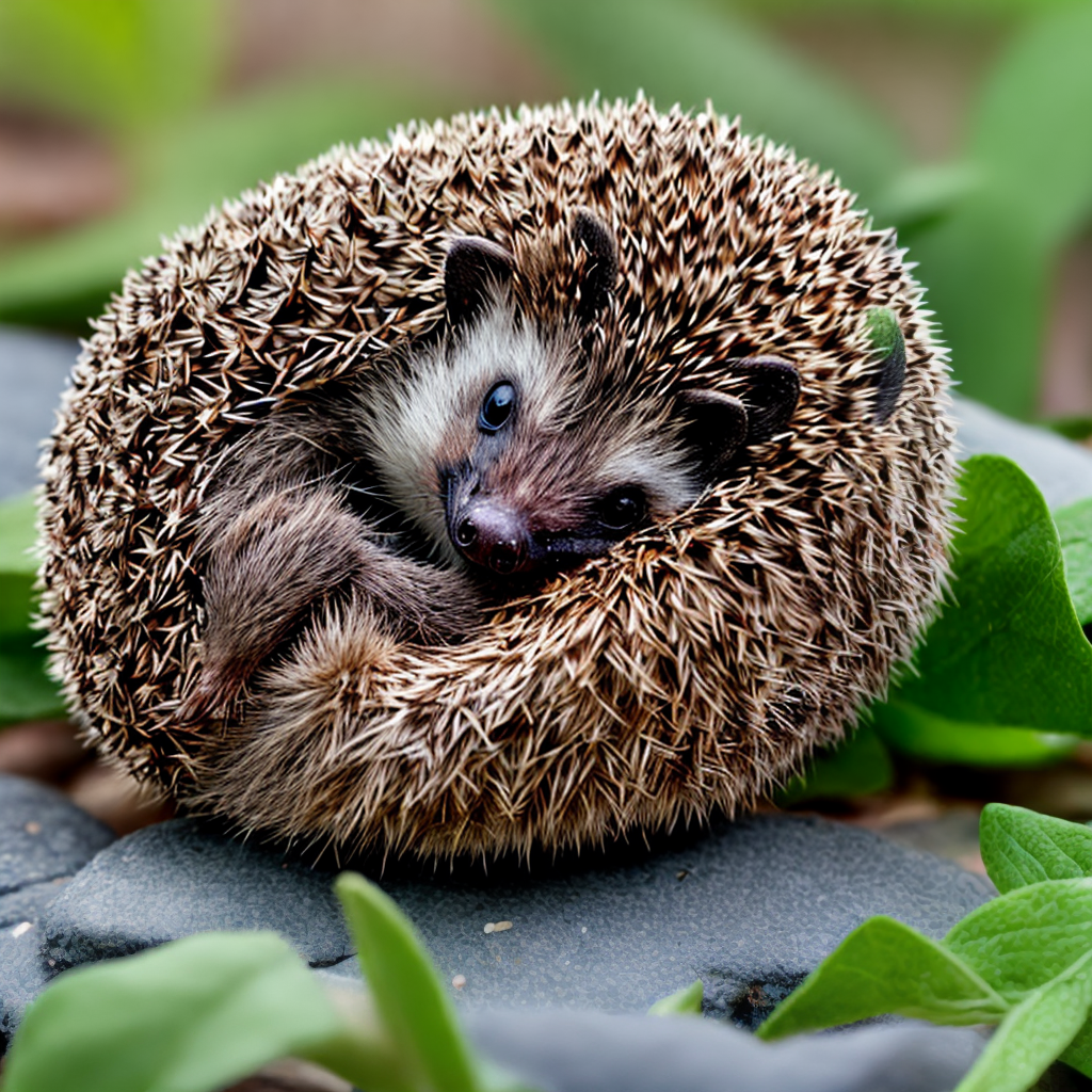 Hedgehog curled up in a ball