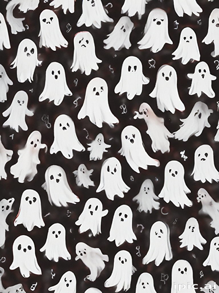 Whimsical Assembly of Cute Ghosts Floating Against a Dark Background