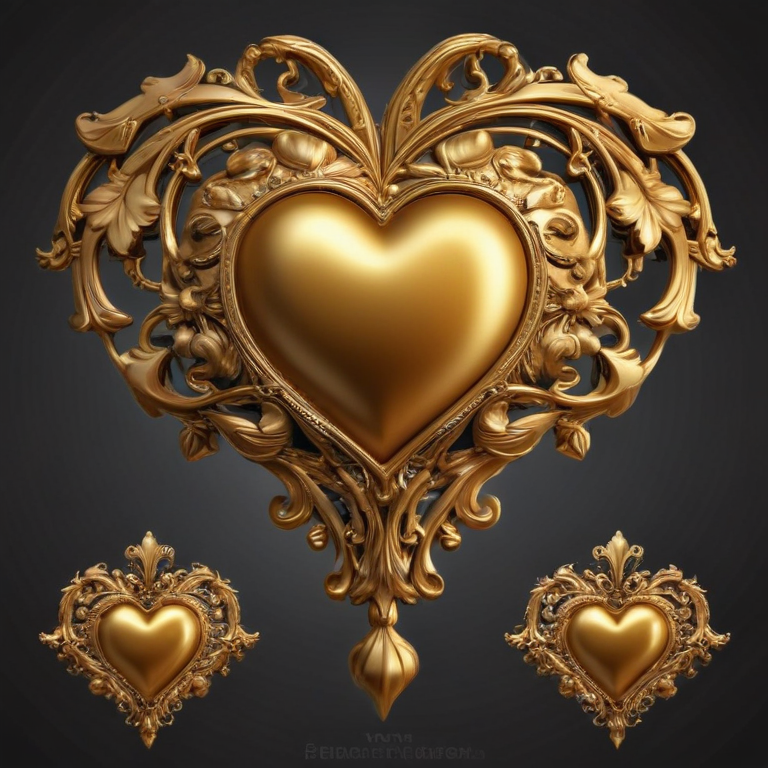 Elegant Golden Heart Design Surrounded by Intricate Floral Patterns and ...