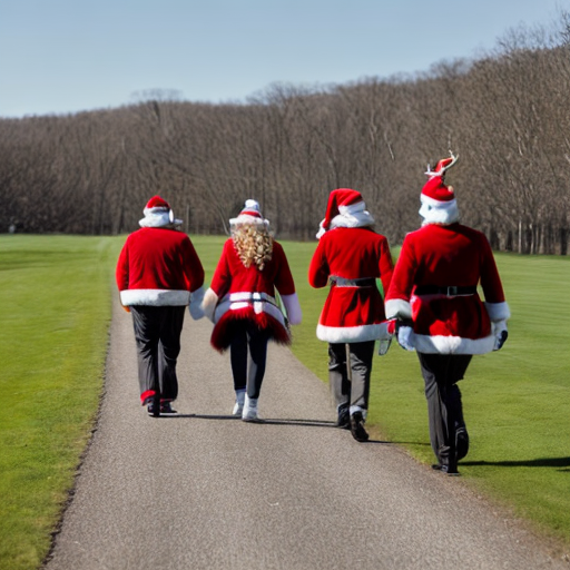 santa and elves and reindeer all exercising in the north pole to get ...