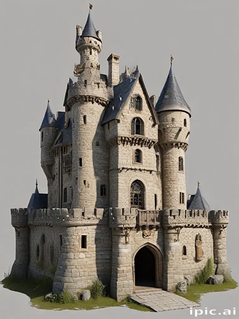 Enchanting Medieval Castle Surrounded by Lush Greenery and Towering Spires