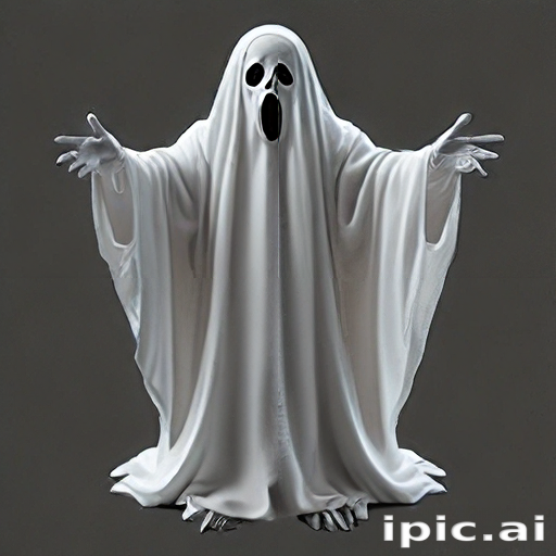 An Eerie Ghost Figure with Outstretched Arms and Haunting Expression