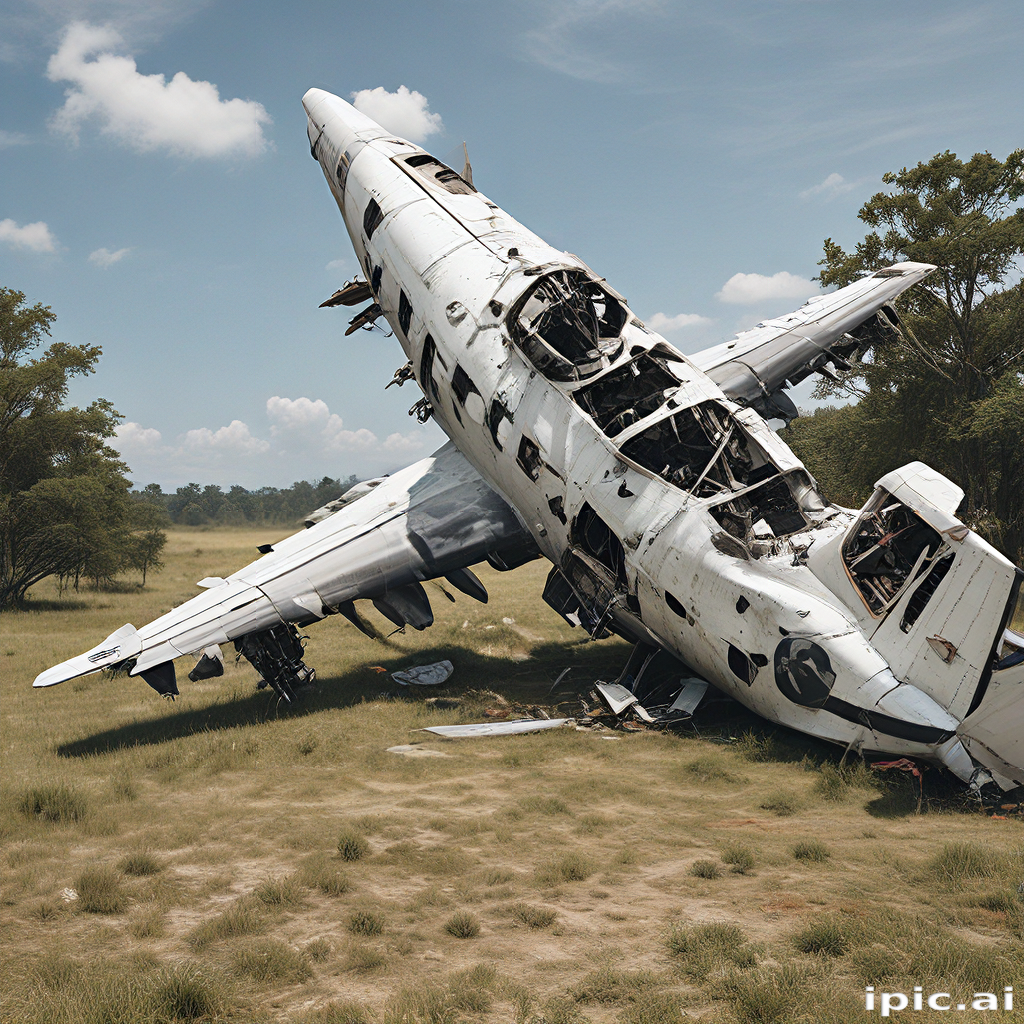 Abandoned Airplane Lies Forgotten in Lush Green Field Under Clear Skies
