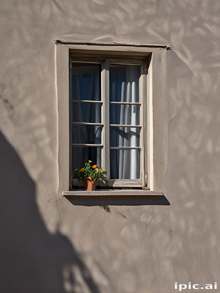 Charming Window with Flower Pot Casting Beautiful Shadows on Wall