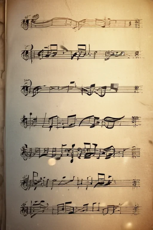 Sheet Music Featuring Melodic Notes and Artistic Notation on Aged Paper