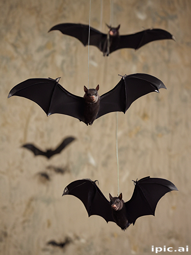 Hanging Bats in Motion Against a Textured Background Create an Eerie ...