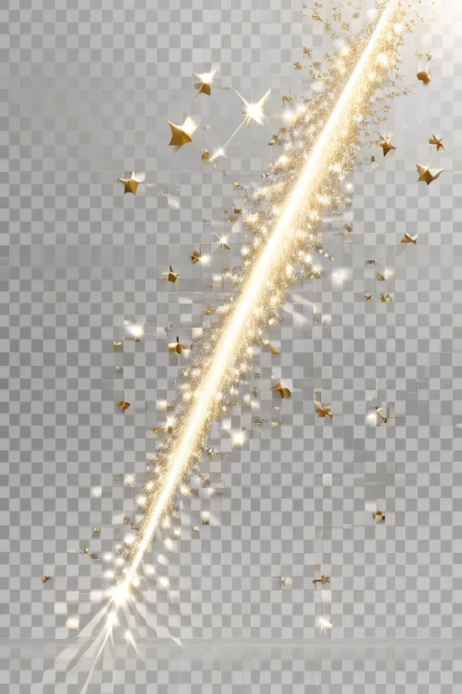 Magical Golden Sparkle Trail with Stars on a Transparent Background