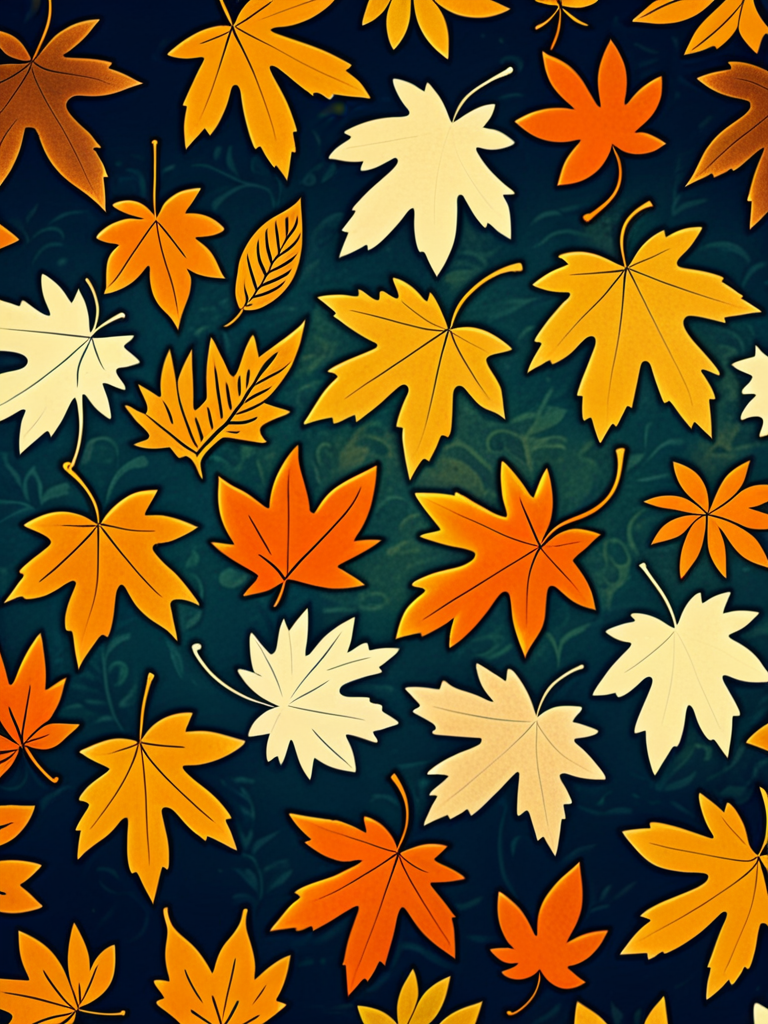 Colorful Autumn Leaves Creating a Beautiful Pattern on Dark Background