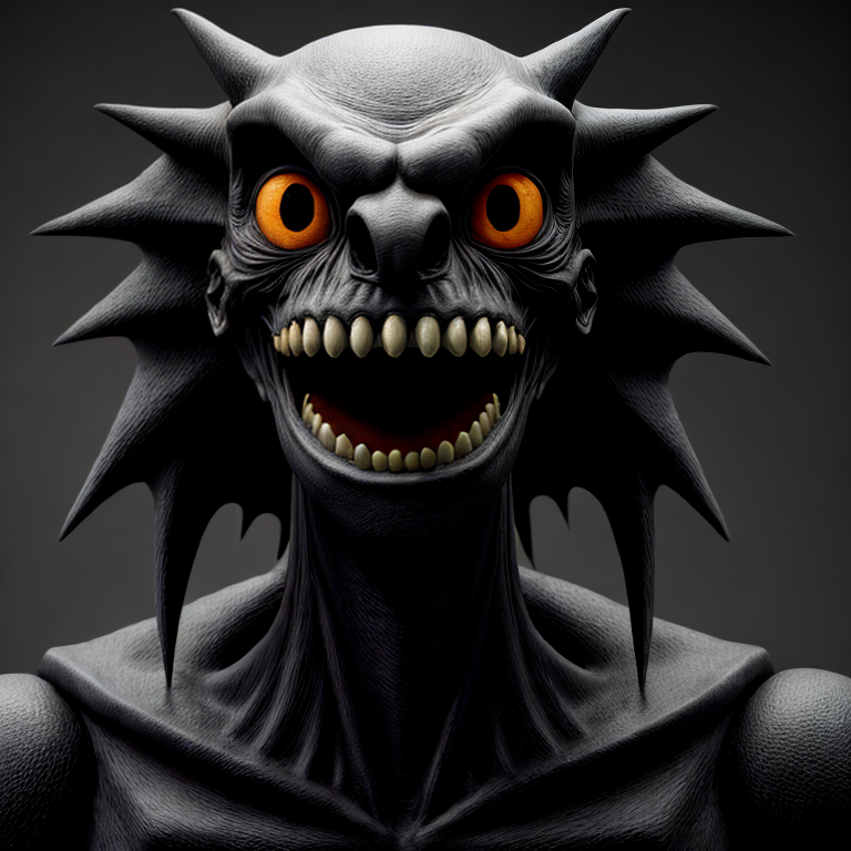 scary monster black, tall, thin, lots of teeth realistic