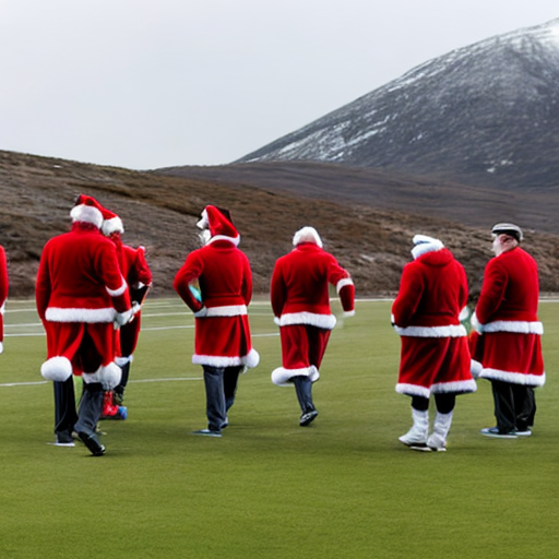 santa and elves and reindeer all exercising in the north pole to get ...