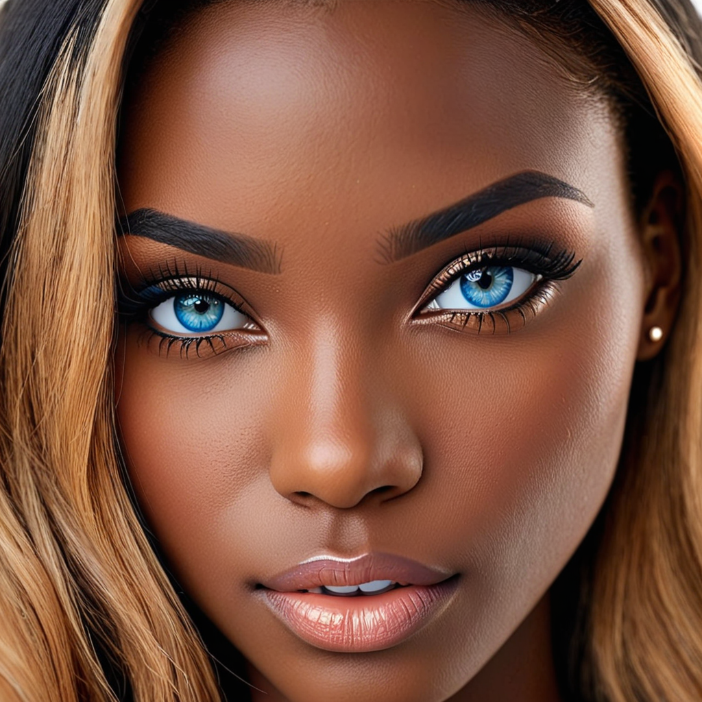 black woman, highly detailed face, face pores, glossy lips, face bump ...