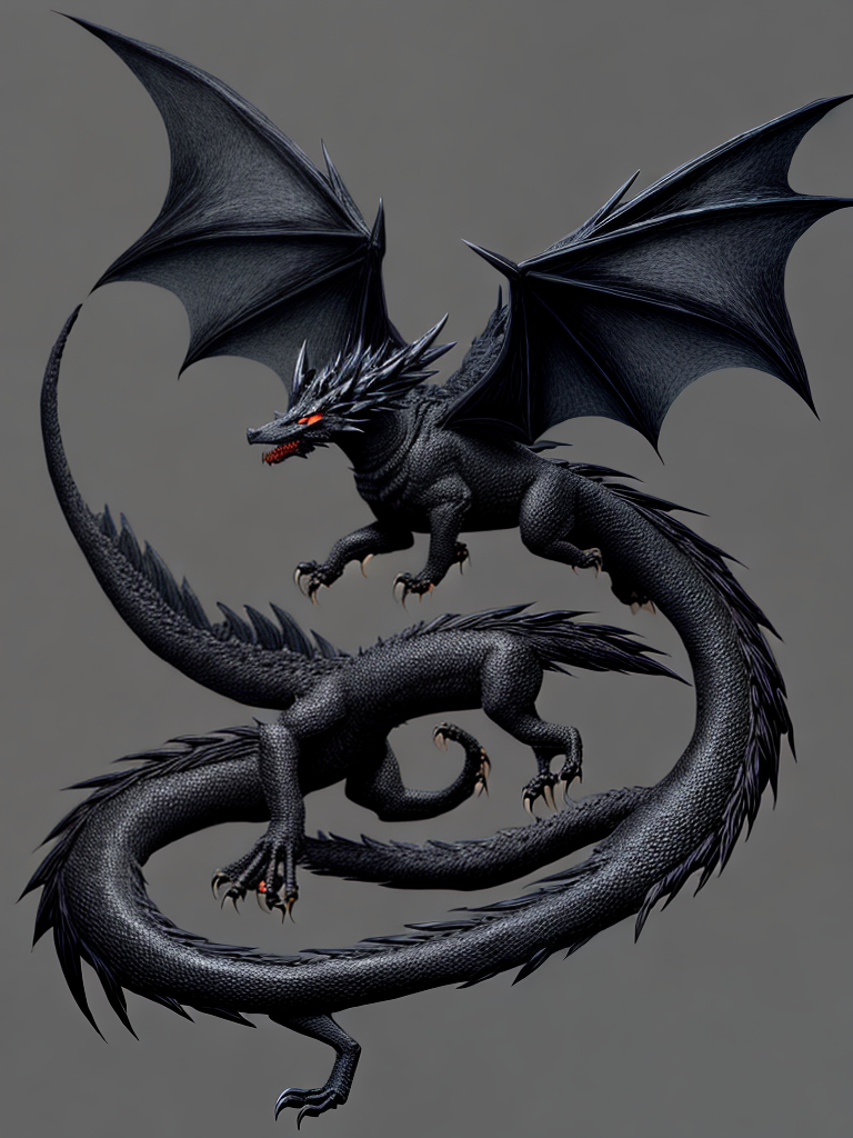 A black dragon with fox-like features