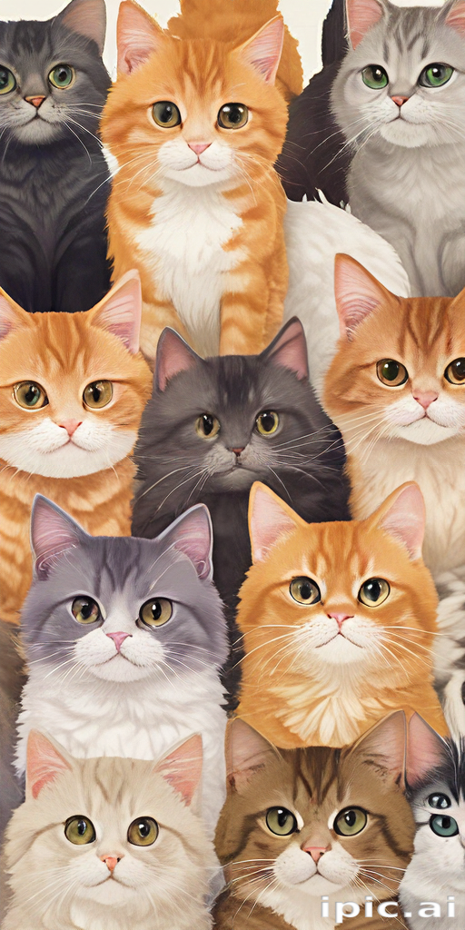 A Playful Gathering of Adorable Cats with Unique Colors and Expressions