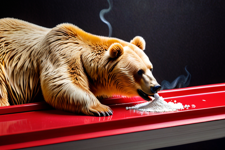 bear snorting a line of cocaine