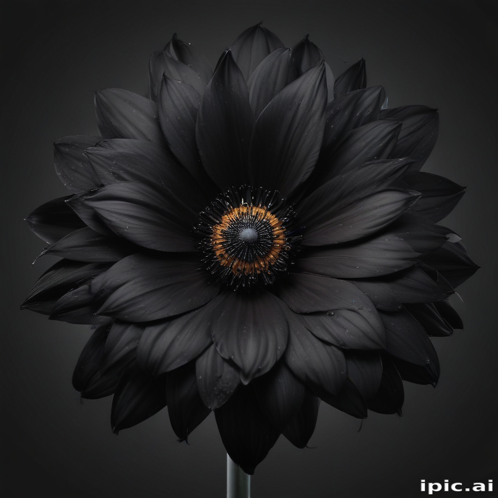 Striking Black Flower with Intricate Petals and Vivid Central Detail