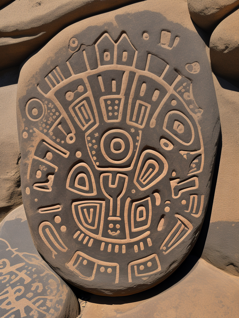 Ancient Rock Carving Featuring Intricate Geometric Patterns and Symbols.