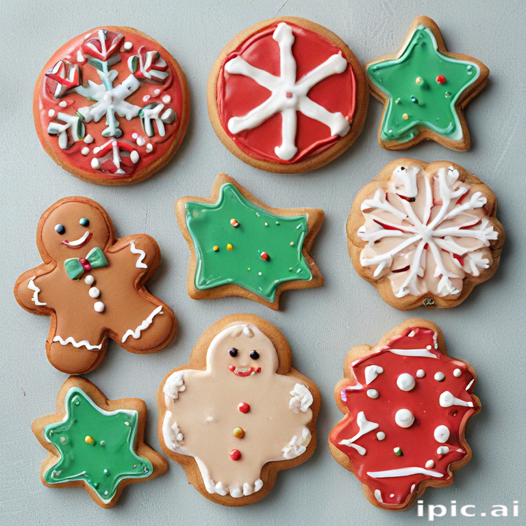 Festively Decorated Christmas Cookies in Various Shapes and Colors ...