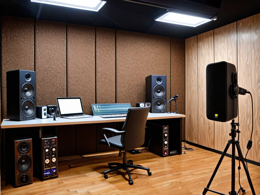 studio for recording music, microphone, with sound insulation on the ...