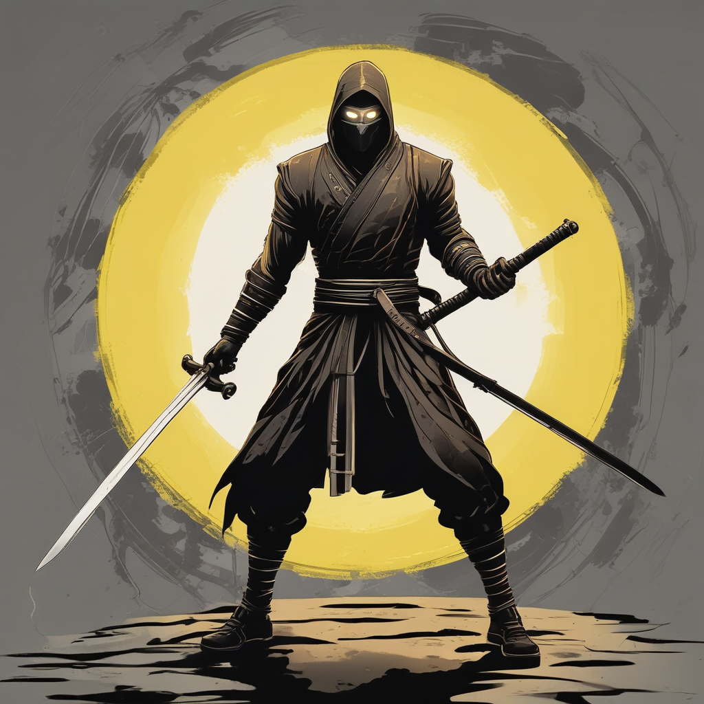 (Traditional Japanese Ninja) (posing in aggressive fighting stance ...