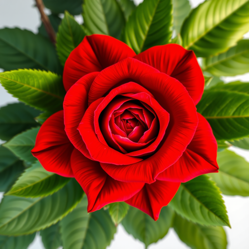 Create a vibrant digital illustration of a red rose with detailed ...