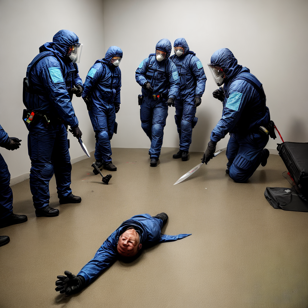 Hazmat criminals torturing blooding people with a knife in a drugs ...