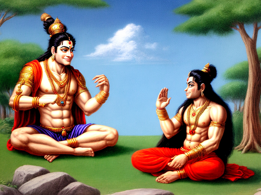 lord Rama talking with hanuman in anime style