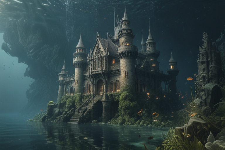 A fantastical castle underwater