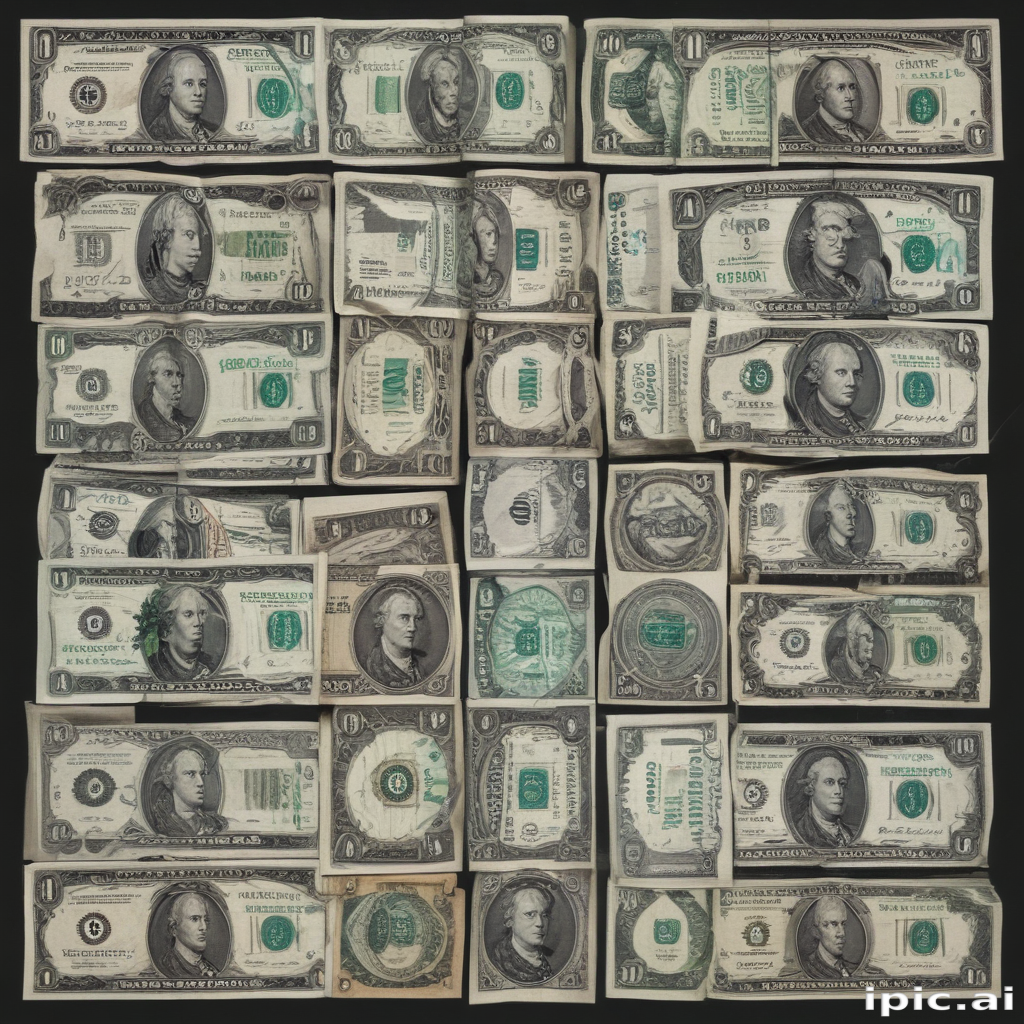 A Collection of Various U.S. Dollar Bills Displayed in an Organized Manner