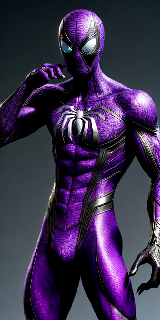 Skinny Male Purple symbiote Spider-Man with no mouth with beetle symbol
