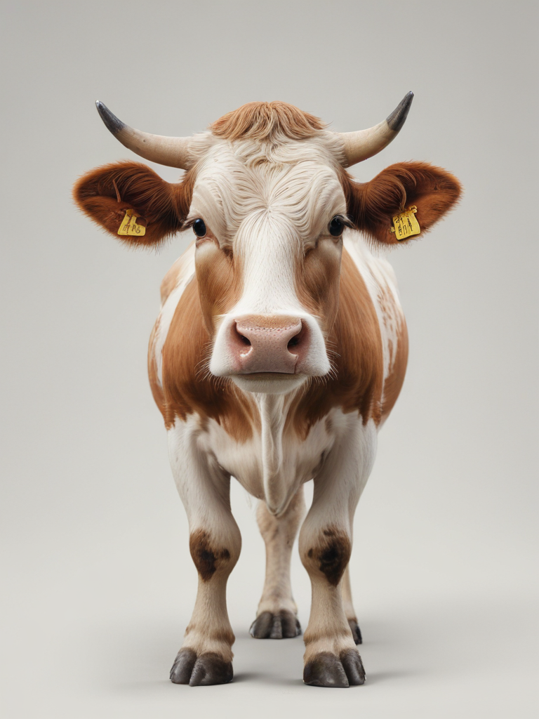 A Charming Brown and White Cow with Yellow Tags Standing Proudly
