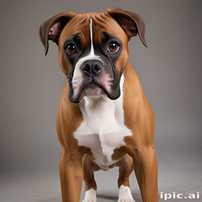 A Playful Boxer Dog with Expressive Eyes and a Curious Stance.