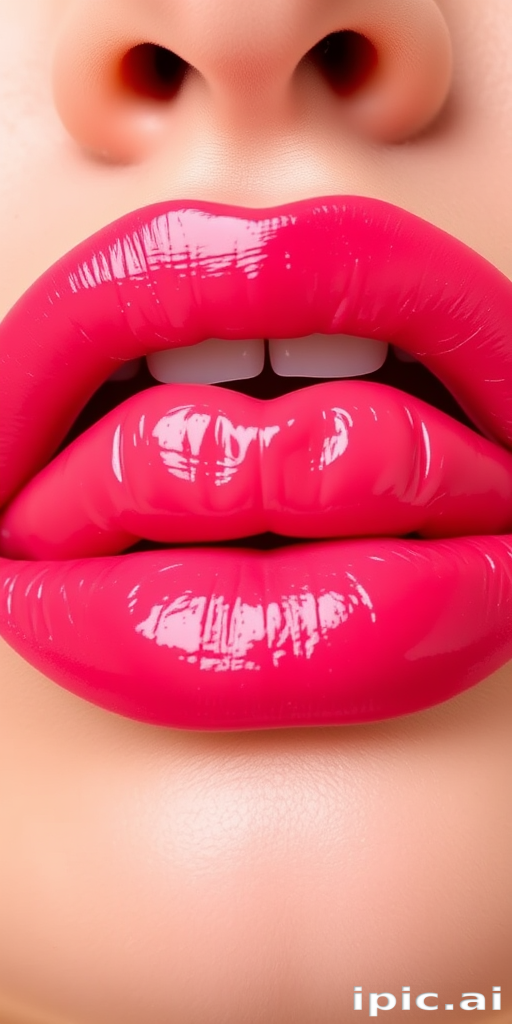 Close-Up of Glossy Pink Lips with a Soft and Inviting Shine