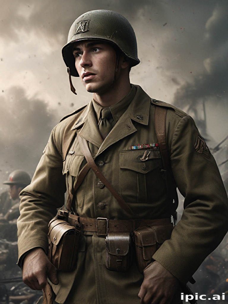 Brave Soldier in Uniform Amidst Chaos of War and Conflict