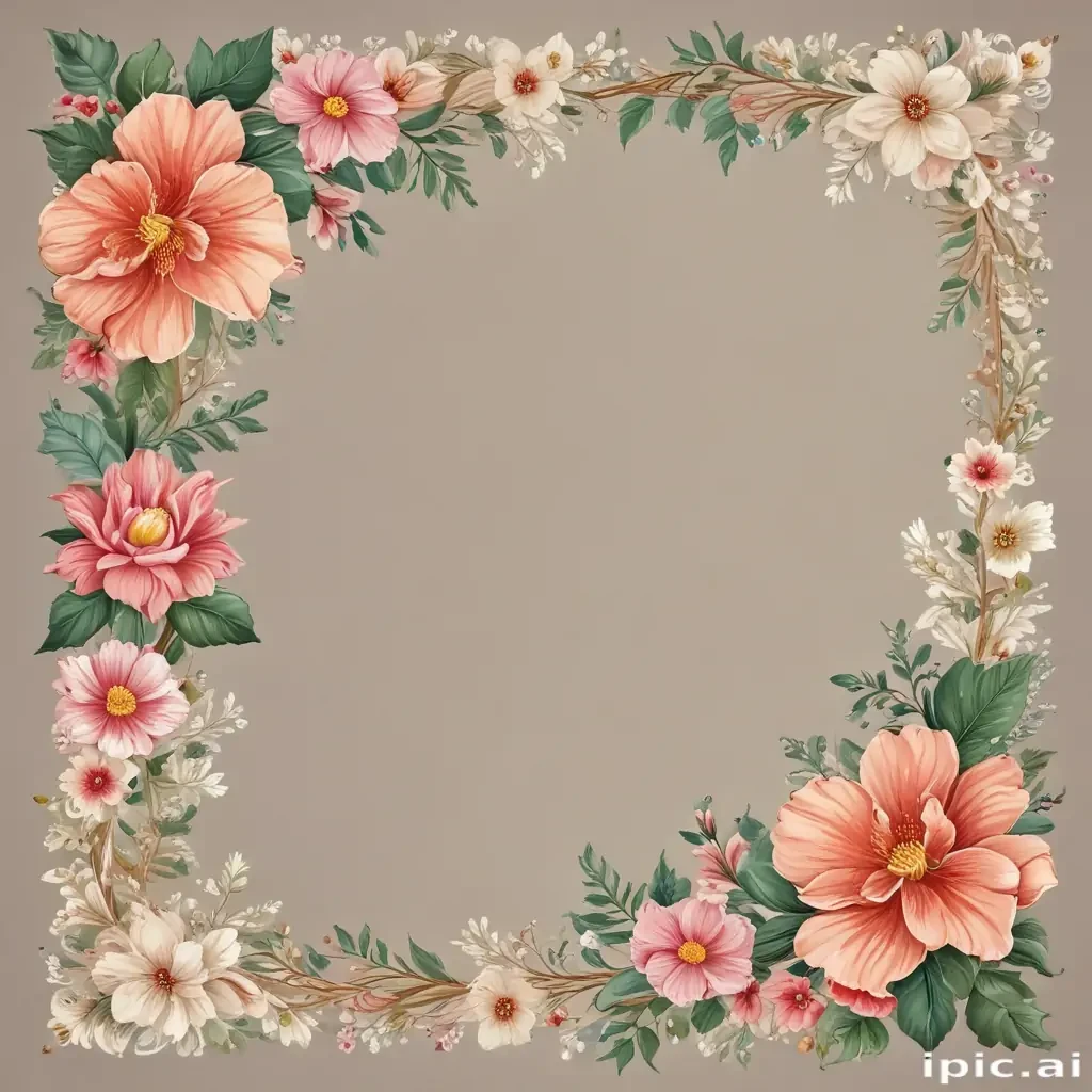 Beautiful Floral Border Design Featuring Vibrant Flowers and Lush Greenery
