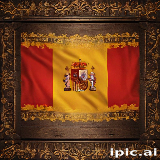 Elegant Display of the Spanish Flag Within an Ornate Golden Frame
