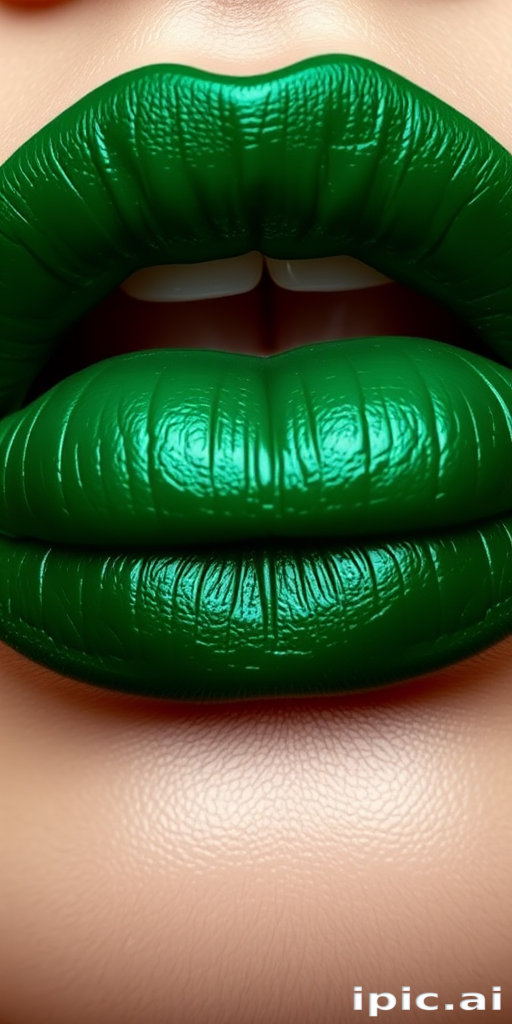 Vibrant Green Lips Shine Brightly with Glossy, Textured Finish and Allure