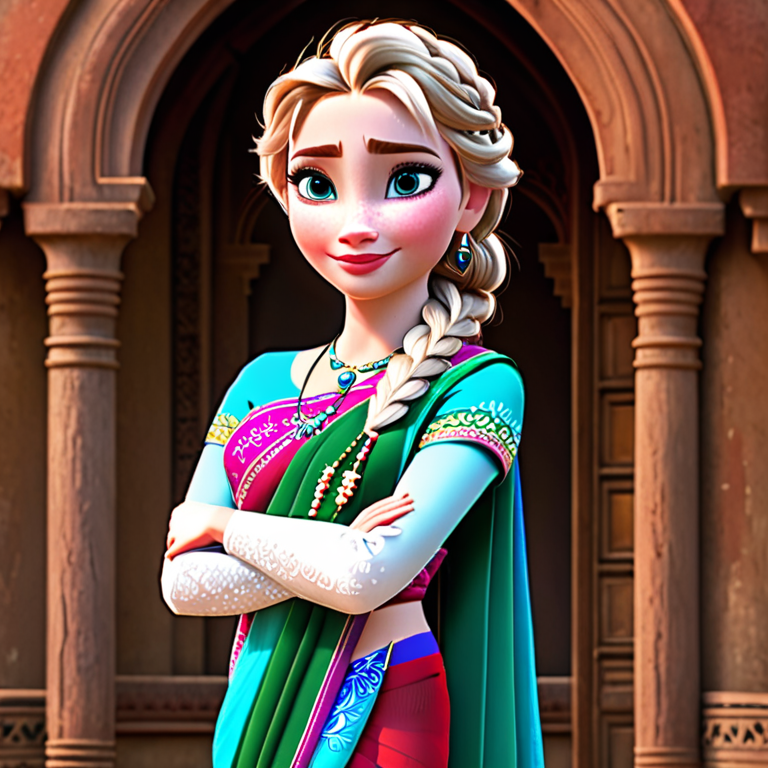 Elsa and Anna together hugs in saree indian 3D Disney