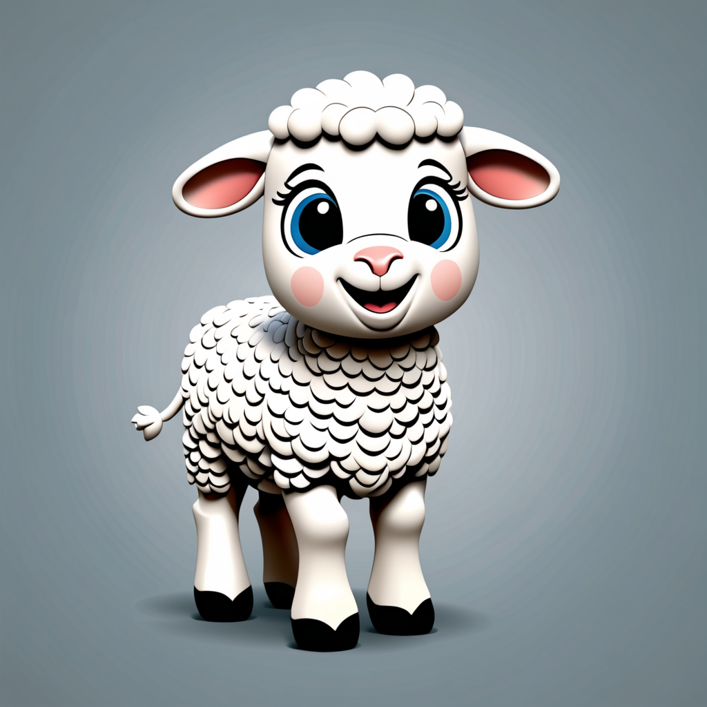simple line drawing of cartoon Pixar style happy lamb low detail ...